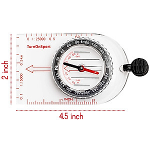 Boy Scout Hiking Compass TurnOnSport | Orienteering Compass for Kids Map Navigation - Small Survival Compass - Waterproof & Lightweight Small Survival Compass - Mini Camping Compass - Kids Camping Kit