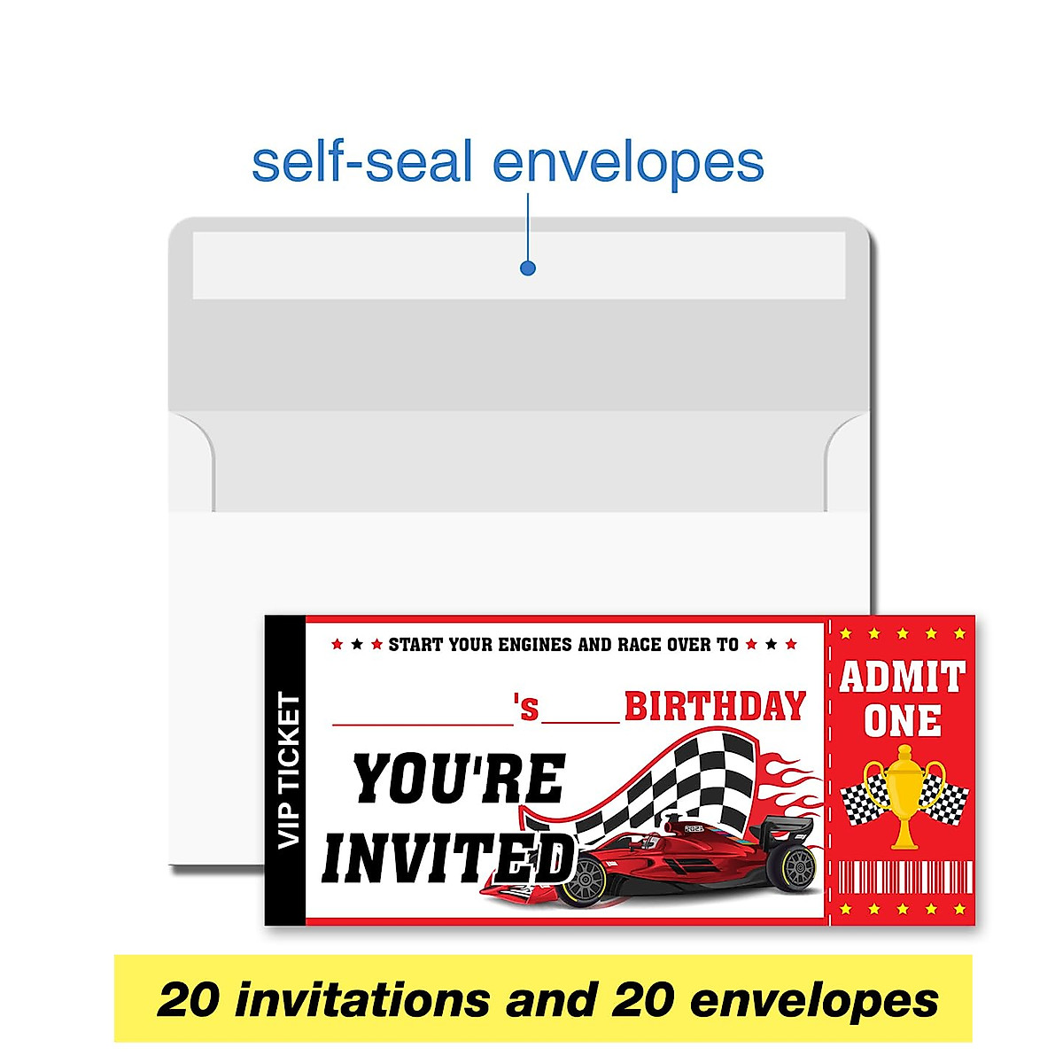 VAHATAN Car Racing Birthday Party Invitations 20 Pack Red Car Racing Ticket Invitations with Envelopes Invites Cards for Birthday Party