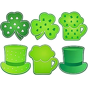 48 Pieces St. Patrick's Day Cut-Outs 5.7 x 5.7 Inch Shamrocks Cut-Outs Hat Beer Mug Decoration with Glue Point Indoor Outdoor Sign Decor Bulletin Board Classroom Irish Saint Patrick's Day Party