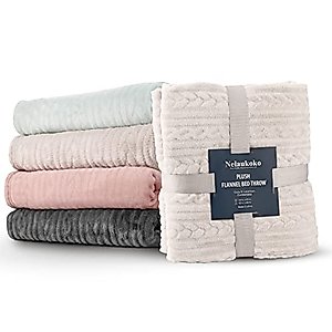 Nelaukoko Fleece Blanket Fuzzy Plush Throw Blanket 50" x 60", Super Soft Fluffy Lightweight Sofa Blanket Comfy Microfiber Flannel Blankets for Couch, Bed, Air-Conditioned Rooms (Beige)