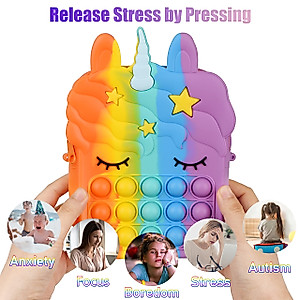 SURFACEPOP Large Unicorn Rainbow Pop it Purse | Back to School Pop it Purse for Girls | Jumbo Pop it Sensory Bag for Girls | Big Pop it Unicorn Girls Purse | Silicone Poppet with an Adjustable Strap
