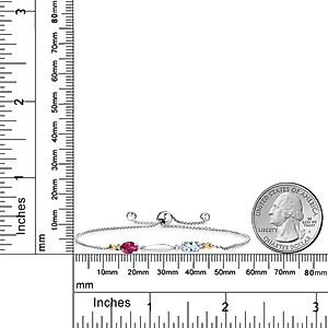 Gem Stone King 1.04 Ct Red Created Ruby Sky Blue Aquamarine 925 Silver and 10K Yellow Gold Lab Grown Diamond Bracelet For Women