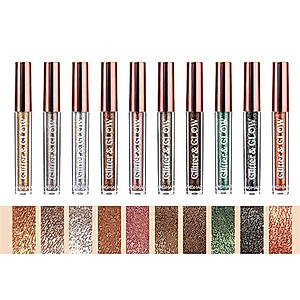 10 Colors Dazzling Glitter Liquid Eyeshadow Metallic Shiny Shimmer Long Lasting Waterproof Highly Pigmented Glow Eye Shadow Kit Sparkle Diamond Pearlescent Eye Makeup Cosmetic