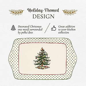 Spode Christmas Tree Collection Dessert Tray, Polka Dot Design, Serving Platter for Dessert and Side Dishes, Measures at 12-Inches, Dishwasher and Microwave Safe