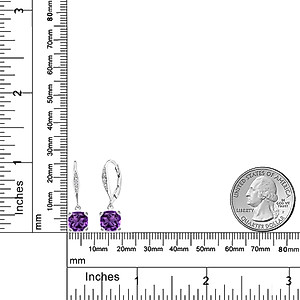 Gem Stone King 925 Sterling Silver 7MM Cushion Cut Gemstone Birthstone and White Diamond drop Dangle Earrings For Women