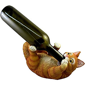 World of Wonders Orange Tabby Cat Decorative Wine Bottle Holder | Wine Bottle Holder for Cabinet | Cat Mom Wine Accessories | Cat Statues Resin Table Top Wine Holders - 9"