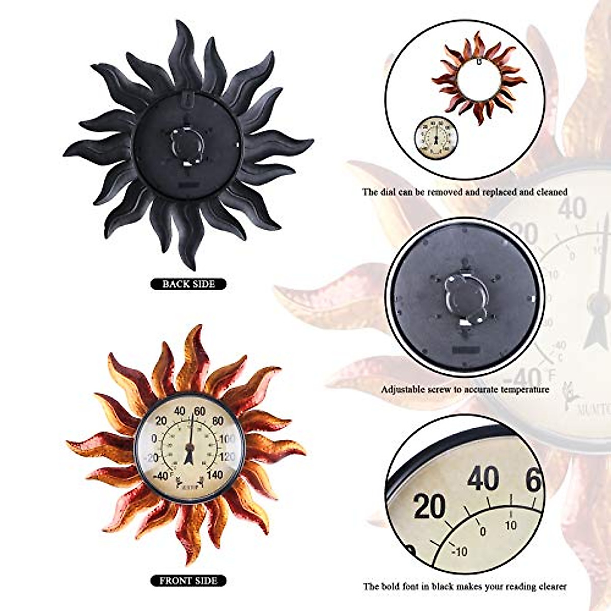 MUMTOP Outdoor Thermometers for Patio, Indoor Outdoor Thermometer,Sun Wall Thermometer Wireless Hygrometer, No Battery Needed Patio Hanging Decor