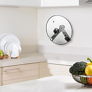 KCBDSE Adjustable Wall Mounted Pan Rack, Pot Lid Rack Organizer, No Drilling Adhesive Kitchen Cabinet Organization and Storage/silvery