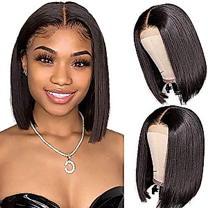 MIMORE Short Straight Bob Wig T-Part Lace Front Human Hair Wigs for Black Women 8Inch Short Bob Wigs Human Hair Lace Closure Wigs Brazilian Hair Wigs Straight Human Hair Pre Plucked with Baby Hair