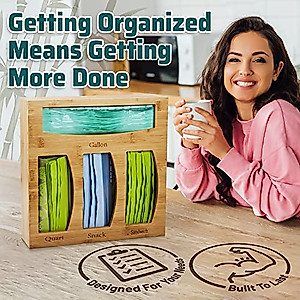 Carnation Brands Bamboo Ziplock Bag Organizer for Drawer - Rustic Brown Dispenser Kitchen Organization Pre-Assembled Baggie Storage to Minimize Clutter 12-''x12-''x3-''