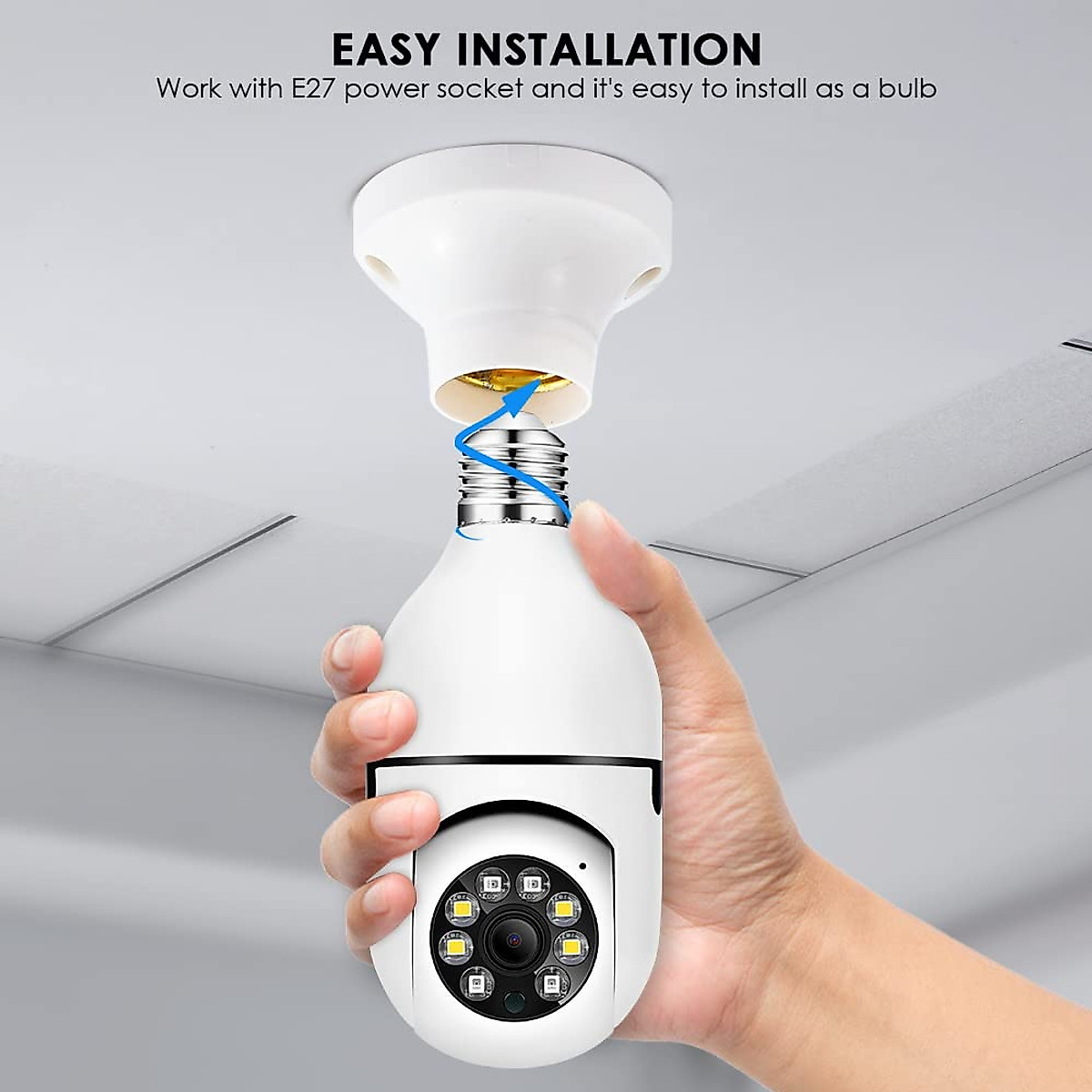 EVERSECU 1080P 2.0MP Wireless Light Bulb PTZ Security Camera with E27 Connector, Motion Auto Tracking, Two Way Audio, Night Vision, Tuya Smart Life App WiFi IP PTZ CCTV Camera (4 Pack)