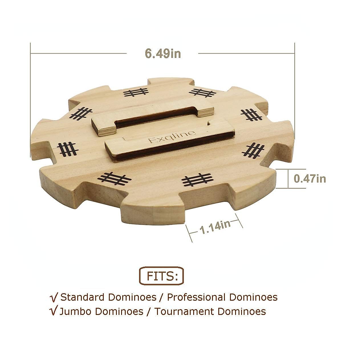 Exqline Wooden Hub for Mexican Train Dominoes with Felted Bottom Mexican Train Centerpiece Made of Superior Pine