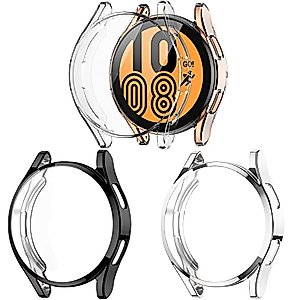 GEAK 3 Pack Compatible with Samsung Galaxy Watch 4 Screen Protector/Galaxy Watch 5 Case 40mm,Soft Flexible TPU Plated All-Around Cover Case for Samsung Watch 5/4 Smart Watch 40mm Black/Clear/Rose Gold