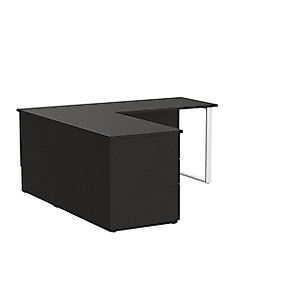 Bestar Pro-Concept Plus L-Shaped Desk with Drawers, Deep Grey & Black