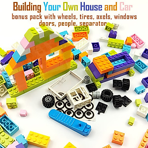 AIRKE 1100 Pieces Classic Bricks Kit, Classic Building Bricks with Wheels, Tires, Axles, People, Windows, Doors, Compatible with All Major Brands, Early Educational Gift for Boys Girls 3 Years and up