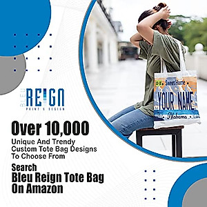 Bleu Reign Reusable Tote Bag Personalized Custom Name Massachusetts State License Plate Linen Travel