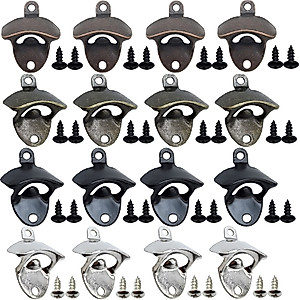 YOOHUA 16PCS Wall Mounted Bottle Opener Vintage Beer Opener with Mounting Screws Set for Beer Cap Coke Bottle Wine Soda Open and Kitchen Cafe Bars(4 Colors)