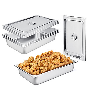 4 Pack Hotel Pans, 1/1 Full Size 4’ Deep Steam Table Pan with Lid, 21" L x 13" W Commercial Stainless Steel Pan Food Containers, Catering Supplies Buffet Display