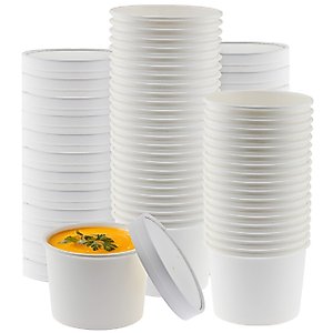 NYHI Kraft 50 Pack 16 oz White Paper Bowls Soup Storage Containers With Lids Insulated Take Out Disposable Food Storage Cups For Hot Cold Foods To Go Bowls With Vented Lids