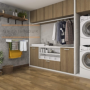 Urban Nouk Stainless Steel Laundry Drying Rack, Wall Mounted, Retractable Clothes Drying Rack, 40lbs Capacity, 11.6 Linear Ft, with Wall Template and Long Drill Bit - 28" White