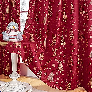 Topfinel Red Foil Print Velvet Curtains for Living Room and Bedroom - Thermal Insulated Blackout Curtains, Noise Reducing Window Drapes,Christmas and Party Decorations 52 x 108 Inches Long, 2 Panels