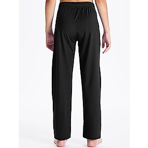 DEVOROPA Boys Sweatpants Fleece Lined Open Bottom Water Resistant Youth Athletic Joggers Thermal Pants Zipper Pockets Black L