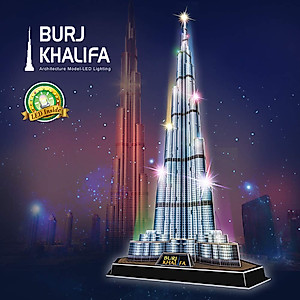 CubicFun 3D Puzzles LED Dubai Burj Khalifa 57.5" H Architecture Building Model Kits for Adults, Souvenir Decoration and Birthday Gifts for Men and Women, the Tallest Tower 136 Pcs