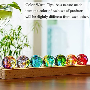 KRISININE 7 Chakra Natural Healing Spheres with LED Wooden Stand 40mm Crystal Quartz Stones for Meditation Positive Energy Night Light Decoration Balls Set for Home Gift Boxed USB