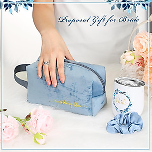 Set of 3 Something Blue Wedding Gift for Bride Blue Flowers Bride Sign 12 oz Stainless Steel Insulated Tumbler with Lids Something Blue Bridal Cosmetic Bag Blue Scrunchies Hair Tie Gifts to Bride