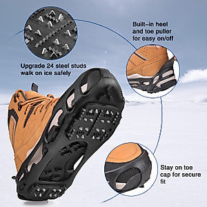 Ice Snow Traction Cleats Crampons for Boots Shoes Non-Slip Overshoe Walk Traction Cleat for Walking on Snow and Ice 24 Steel Ice Cleats for Men Women Kids Jogging Hiking (1 Pair, Size S)