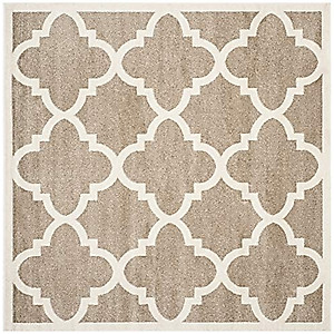 SAFAVIEH Amherst Collection 7' Square Wheat / Beige AMT423S Moroccan Trellis Non-Shedding Living Room Bedroom Dining Home Office Area Rug