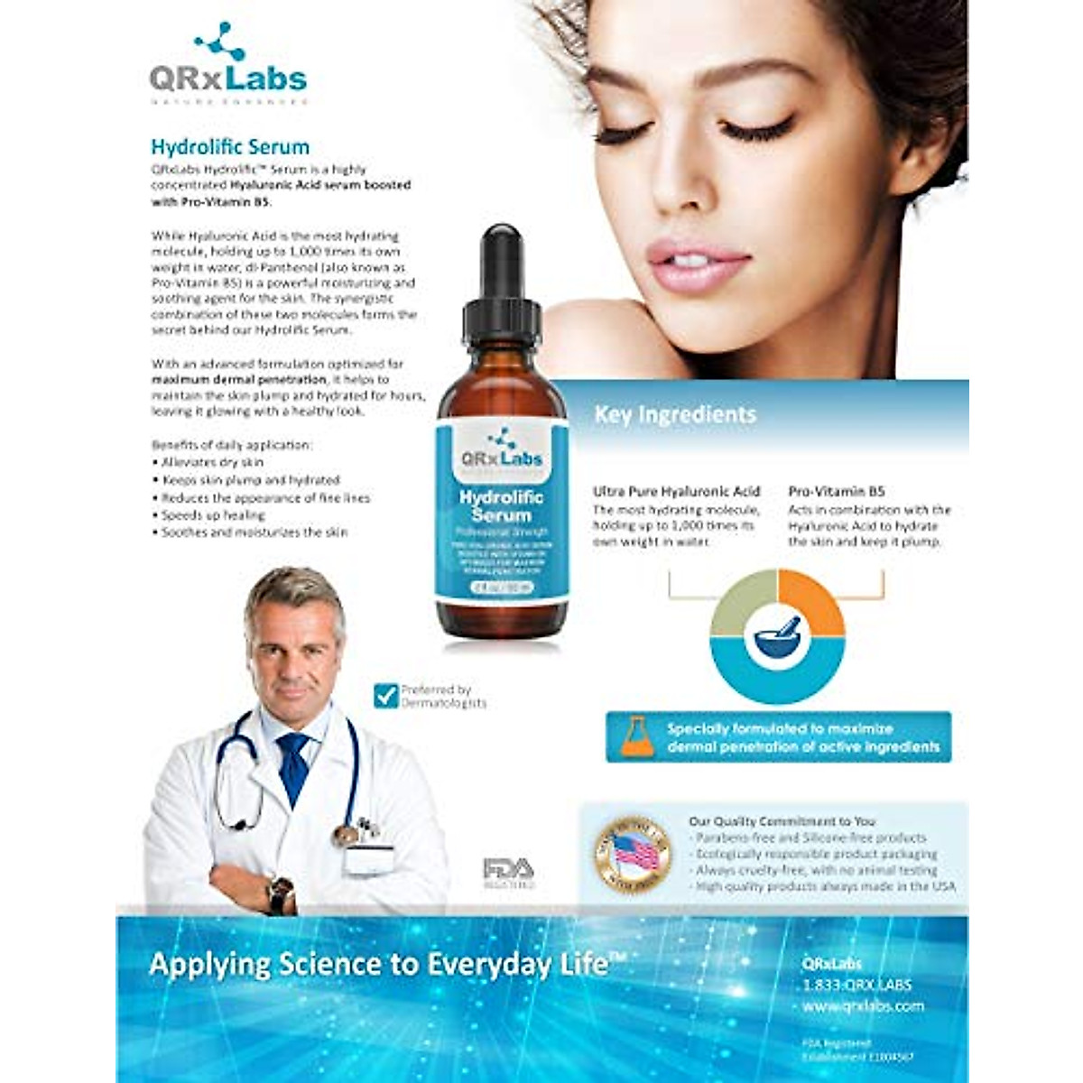 Hydrolific Serum - Ultra Pure Hyaluronic Acid Serum Boosted with Vitamin B5 (Large 2 oz) – Formulated to Maximize Dermal Penetration and Provide Long-Lasting Hydration – Best Skin Moisturizing Serum