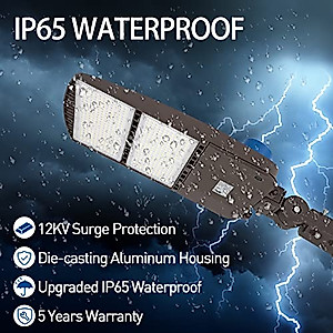 OSTEK 150W LED Parking Lot Light with Dusk to Dawn Photocell, 20KV Surge Protection, 5000K 21000LM LED Shoebox Lights with Slip Fitter Mount- Outdoor Pole Area Street Light, AC100-277V, UL&DLC Listed