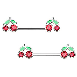 Body Accentz Nipple Barbell Ring Cherry Bar Sweet Cherries Nipple Shield 14 Gauge