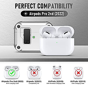 Youtec for Airpods Pro 2nd Generation Case Cover 2022 with Secure Lock Clip, Shockproof Hard Shell for Airpods Pro 2 Case with Keychain for Men Women Apple for Airpods Pro 2,White