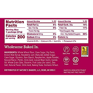 Nature’s Bakery Whole Wheat Fig Bars, Raspberry, Real Fruit, Vegan, Non-GMO, Snack bar, 1 box with 12 twin packs (12 twin packs)