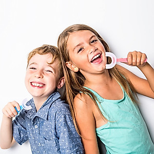 4 Packs Kids U Shaped Toothbrush, Food Grade Soft Silicone Head, Age 2-6 Kidstoothbrush 360 Degree Oral Teeth Cleaning Design for Toddlers and Children (Round and Long Style)