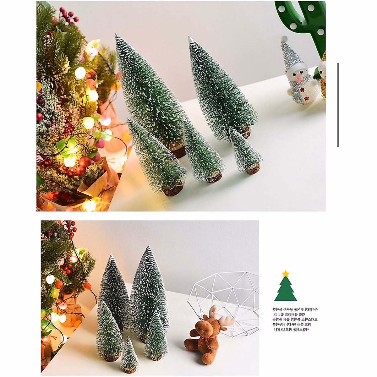 ANLL Desktop Miniature Pine Tree,Small Tabletop Christmas Tree, Mini Sisal Trees with Wood Base Bottle Brush Trees Toppers Snow Ornaments for Crafts, Displaying Christmas Party Home Decoration
