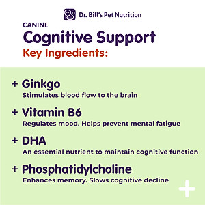 Dr. Bill’s Canine Cognitive Support | Memory Support Supplement Multivitamin for Dogs | Contains Gingko Biloba, L-Carnosine, Vitamin B-12, L-Glutamine, L-Tyrosine, and DHA for Adult and Senior Dog