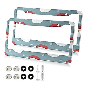 YETTASBIN Christmas Santa Claus License Plate Frames, Decorative License Plate Covers, 2 Packs Universal Aluminum Tag Frame with 2 Holes & Screw Caps for Front and Rear Car Tags, Round Hole