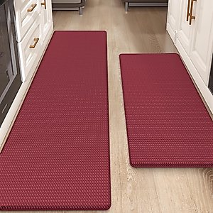 Color&Geometry Kitchen Rug Set 2 Piece Kitchen Runner Rug Kitchen Floor Mat, Cushioned Anti Fatigue Non Skid Waterproof Comfort Standing Kitchen Mat, 17"x29"+17"x59", Red