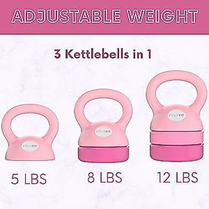 Adjustable Kettlebell - 5 lbs, 8 lbs, 12 lbs Kettlebell Weights Set for Home Gym - Pink