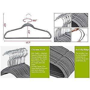 Yaheetech 100 Pack Non Slip Velvet Hangers Heavy Duty Suit Hangers Flocked Coat Suit Hangers Space Saving Clothes Hangers with 360° Swivel Hook, Gray