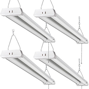 OOOLED 4 Pack LED Shop Light 4FT, 42W 4500LM 6500K Super Bright White Linkable LED Shop Light, Plug in Shop Light with Pull Chain (ON/Off), 4 Foot LED Shop Lights for Workshop, Garage, Shop