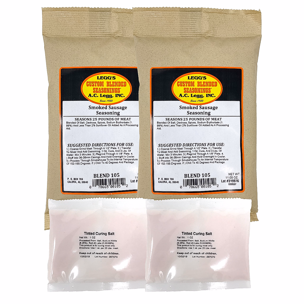 Leggs Custom Blended Seasonings - Smoked Sausage - 2 Pack of 11 Ounce Bags With Cures, 400 Ounces