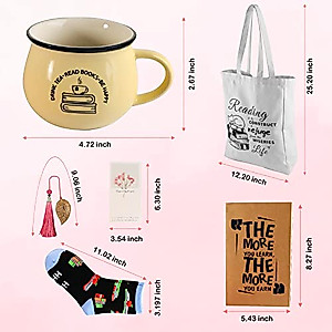 Book Lovers Gifts For Women, Teacher Appreciation Gifts, Christmas Gifts- Includes a Canvas Tote Bag, Personal Mug, Bookmark, Reading Notebook, Funny Socks and a Lovely Greeting Card (6 pieces) … …