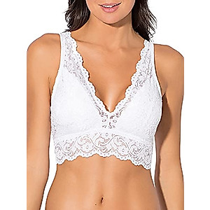 Smart & Sexy Women's Signature Lace Deep V Neck Wireless Bralette, Bralettes For Women With Support, Bralettes and Bralette Pack In the Buff/White/Black M