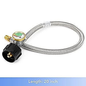 Stanbroil Vertical Two Stage Propane Regulator - 20" RV Propane Pigtail Stainless Steel Braided Hose with Gauge