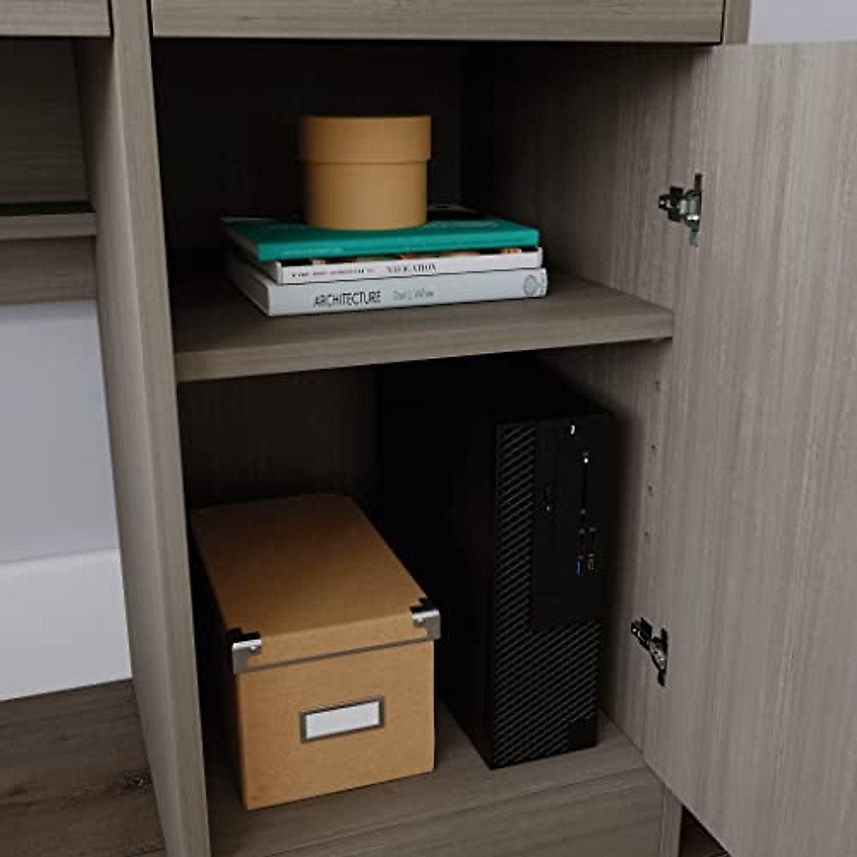 Sauder Beginnings Desk, L: 46.81" x W: 18.50" x H: 29.96", Silver Sycamore Finish