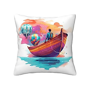 Boat Ocean Throw Pillow Covers 14x14 Throw Pillows Set of 4 Winter Decorations for Home Porch Enhance Your Living Room or Couch with Cozy Fall and Halloween Themes Bringing Warmth to Your Home Decor
